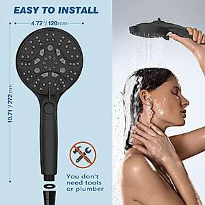 JONKEAN Handheld Water Softener Shower Head with Filter for Hard Water, Detachable Powerful Hand Held Shower Heads High Pressure, Pause Filtering Shower Head to Remove Chlorine and Fluoride (Black)