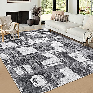 JOLENE.K Area Rug 8x10 Washable Rugs for Living Room Modern Ombre Bedroom Rugs Abstract Office Rug Non Slip Neutral Soft Nursery Rug Low Pile Farmhouse Floor Cover Black Grey