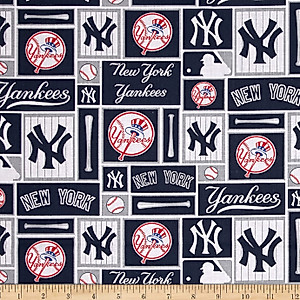 MLB Cotton Broadcloth New York Yankees Blue/White Fabric by The Yard