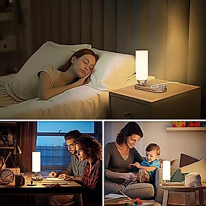 FLYSOFT Small Table Lamp Bedside Lamps for Nightstand Lamp with Wireless Charging, Small Table Lamps for Bedroom and Living Room, Wireless Charging Station Dimmable Lamp