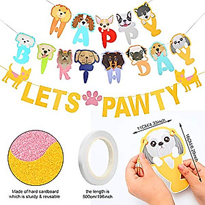 Dog Birthday Party Supplies Decoration Include Tutu Skirt Crown Hat 0-8 Figure Pet Happy Birthday Triangle Scarf Let's Pawty Banner and 10 Pieces 10 Inch Paw Print Balloons for Pet (Pink)