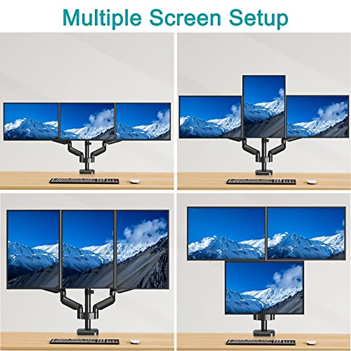 MOUNT PRO Triple Monitor Mount, 3 Monitor Desk Arm fits Three Max 27" LCD Computer Screens, up to 19.8lbs Each, Premium Gas Spring Monitor Stand with Tilt Swivel Rotation, Vesa Mount 75x75,100x100