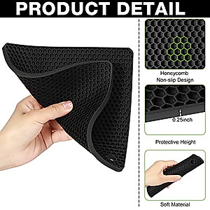 Bokon 12 Pcs Silicone Trivet for Hot Dishes 7'' Square Silicone Trivet Mats Heat Resistant Pot Holders Black Anti Slip Silicone Pot Mat Table Placemats for Pots and Pans Hot Pad for Kitchen Counter