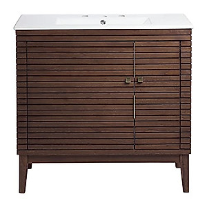 Modway Ledger Wood Bathroom Vanity Cabinet, 36 Inch, Walnut White