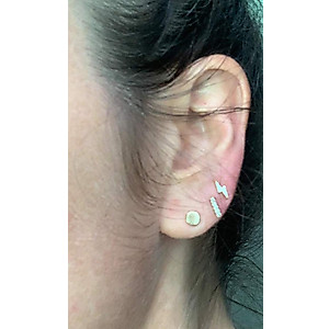 Solid 14K Gold Lightning Bolt Studs Dainty Small Earrings, Polished Finish, 8mm (Yellow Gold)