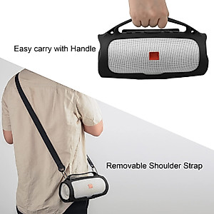 Silicone Case for JBL Charge 4 Portable Waterproof Wireless Bluetooth Speaker, TXEsign Travel Carrying Case Protective Pouch Cover with Handle Adjustable Shoulder Strap and Phone Holder Stand (Black)