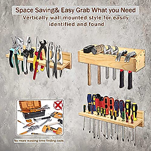 3 Pack Tool Organizers and Storage, Wooden Screwdriver Organizer Wall Mount, Pliers Rack Hammer Screwdriver Holder Tool Rack for Garage Shed Workshop