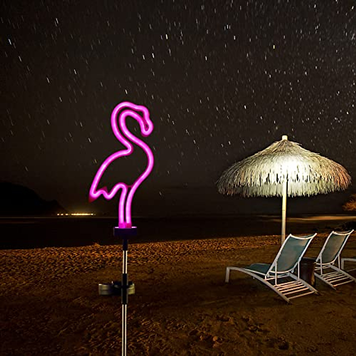 Pink Flamingo Solar Garden Stake Light, 1 Pack Outdoor Solar Pathway Light for Lawn Patio Yard Walkway, Neon Pink Lighting (30" Height)