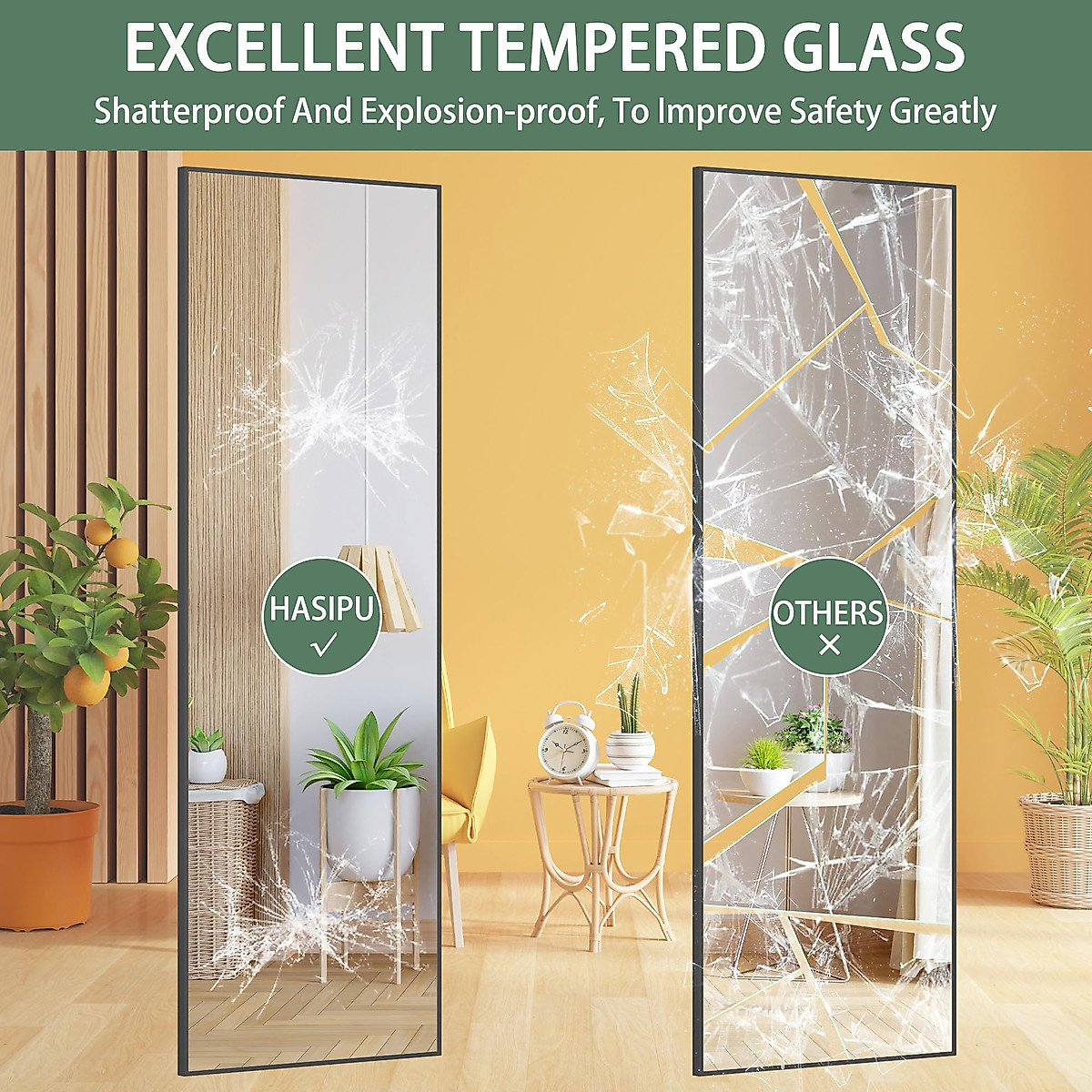 Hasipu Door Mirror Full Length, 51 x 16 Inch Full Body Wall Mirror Over The Door Hanging Mirror for Bedroom, Living Room, Cloakroom