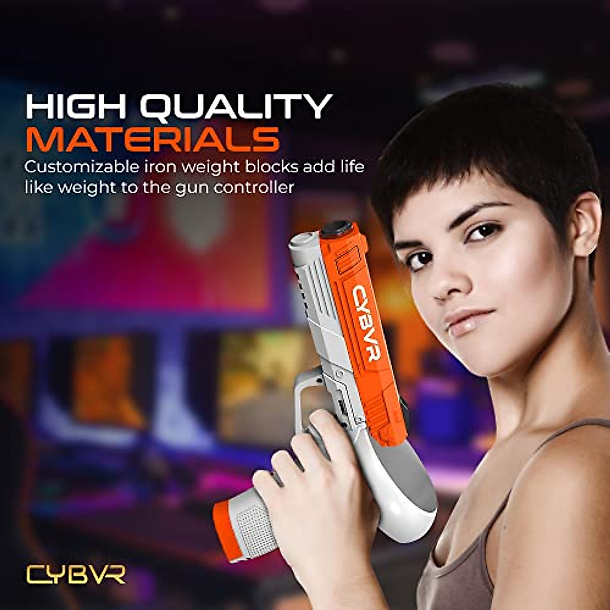 CYBVR Weighted Gun Stock Pistol Grip for the Meta Quest 2, Meta Quest 2 Accessories, Customizable Pistol Weight Feels Real in FPS Games, Oculus Quest 2 Accessories for Games Like Pistol Whip, SuperHot