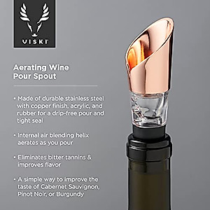 Viski Instant Wine Aerator Pour Spouts for Liquor Bottles, Drip-Free Pour, Wine Accessories for Wine Lovers, Stainless Steel Copper