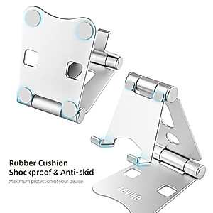 Aoviho Adjustable Phone Stand Holder Cell Phone Holder, Updated Fully Foldable Desk Dock Cradle for iPhone 12 13 11 Pro X XR XS max 8 7 6 Plus Samsung iPad Mini Kindle (Silver)