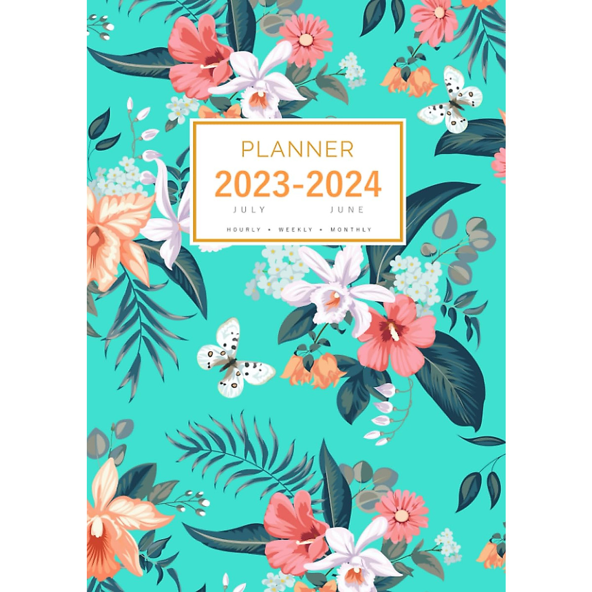 Planner July 2023-2024 June: A4 Large Notebook Organizer with Hourly Time Slots | Orchid with Tropical Flower Design