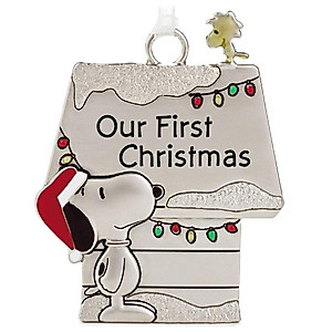 Hallmark Peanuts Snoopy and Woodstock Charmers Our First Christmas Metal Christmas Ornament