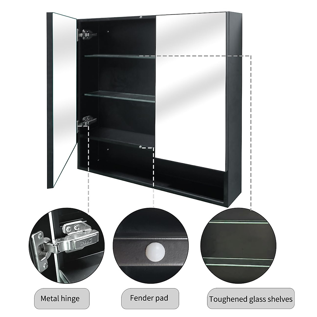 HESONTH Farmhouse Black Metal Framed Surface Mounted Bathroom Medicine Cabinet with Mirror Rectangle Vanity Mirros Cabinet for Wall with Double Doors
