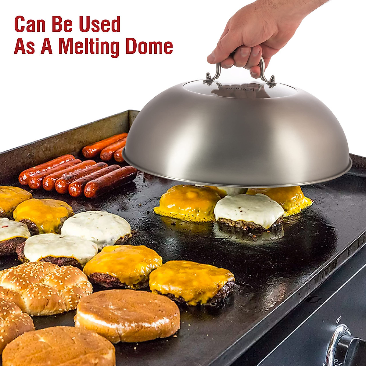 YOSUKATA Blue Round Bottom Wok Pan 14" Wok Lid 13.6 Inch - Premium Stainless Wok Cover with Tempered Glass Insert Steam Holes