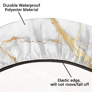 AUUXVA Marble Round Tablecloth with Elastic Edge,White Gold Marble Fitted Table Cloth Waterproof Wipeable Round Table Cover for Dining Kitchen Party Indoor Outdoor Patio Table 45"-56" Diameter