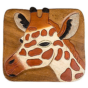 Sea Island Imports Giraffe Design Hand Carved Acacia Hardwood Decorative Short Stool
