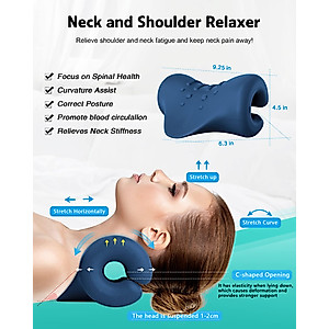 Neck and Shoulder Relaxer - Neck Stretcher Cervical Spine Traction Device to Relieve Neck and Shoulder Fatigue and Pain, Chiropractic Pillow for Relief TMJ Pain Headache Muscle Relax Spine (Dark Blue)