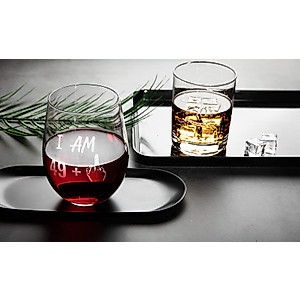 PUGED 50th Birthday Gift Set for Men or Women with Gift Package Vintage 12 oz Whiskey Glass and 49 + One Middle Finger 18 oz Stemless Wine Glass