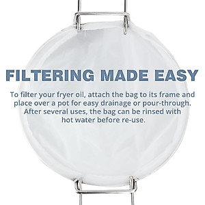10” Reusable Cone Filter Bag for Frying Oil - with Folding Arms to Attach to Deep Fryers, Cooking Oil Filter Holder, Maple Syrup Cone Filter Stand - Durable Construction - Easy to Clean