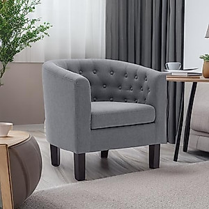 BELLEZE Gray Accent Chairs for Living Room, Elegant Arm Chair Upholstered Tufted Barrel Chair Club Chair for Bedroom with Sturdy Legs and Linen Fabric - Berlinda (Gray)