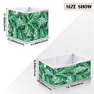 Kigai Tropical Leaves Cube Storage Bins - 11x11x11 In Large Foldable Storage Basket Fabric Storage Baskes Organizer for Toys, Books, Shelves, Closet, Home Decor