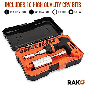 RAK Universal Socket Tool - Birthday Gifts for Men - Set of 15 with 1/4-to-3/4-inch Wrench Grip, T-Handle Ratchet Driver and 10 Screwdriver Bits - Father's Day Gift for men, Husband, Handyman