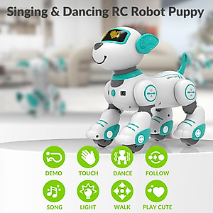 STEMTRON Programmable Remote Control Robot Cat Robot Dog for Kids, Interactive Robotic Dog Robotic Cat, Robo Dog Robo Cat, RC Robot with Touch Sensing, LED Eyes, Dance & Music