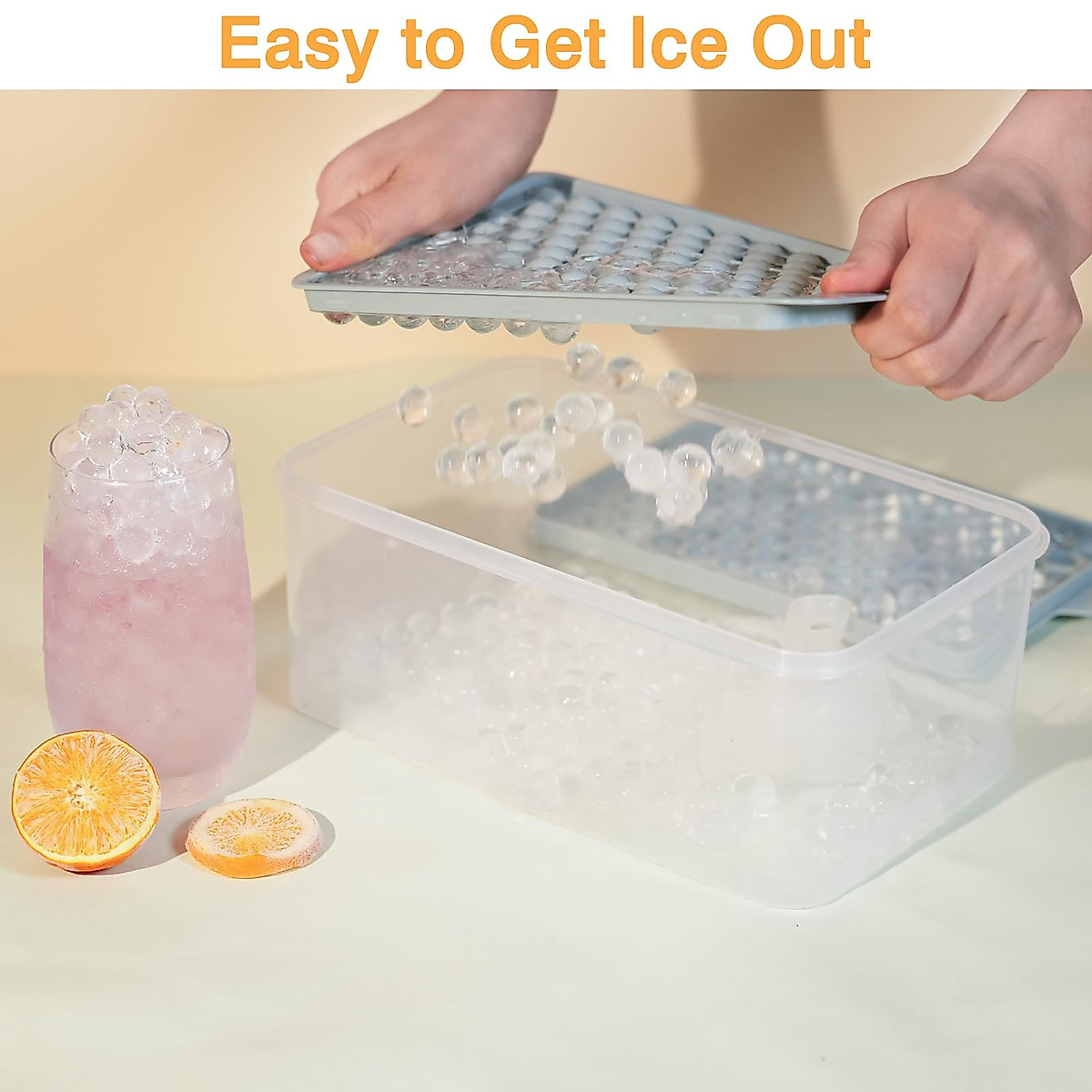 DZHJKIO Mini Ice Cube Trays for Freezer - 4 Pack Tiny Ice Cube Tray with Lid and Bin, 104x4 PCS Crushed Ice Trays Easy Release, Bpa-Free for Chilling Drinks Coffee Cocktail( Ice Bin & Ice Scoop)(blue)