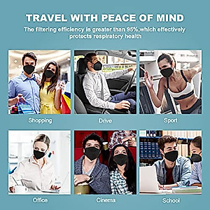 YOTU Kn95 Face Mask Black,5-ply Cup Dust Mask,Breathable & Comfortable,Filter Efficiency ≥95% (Black-50pcs)