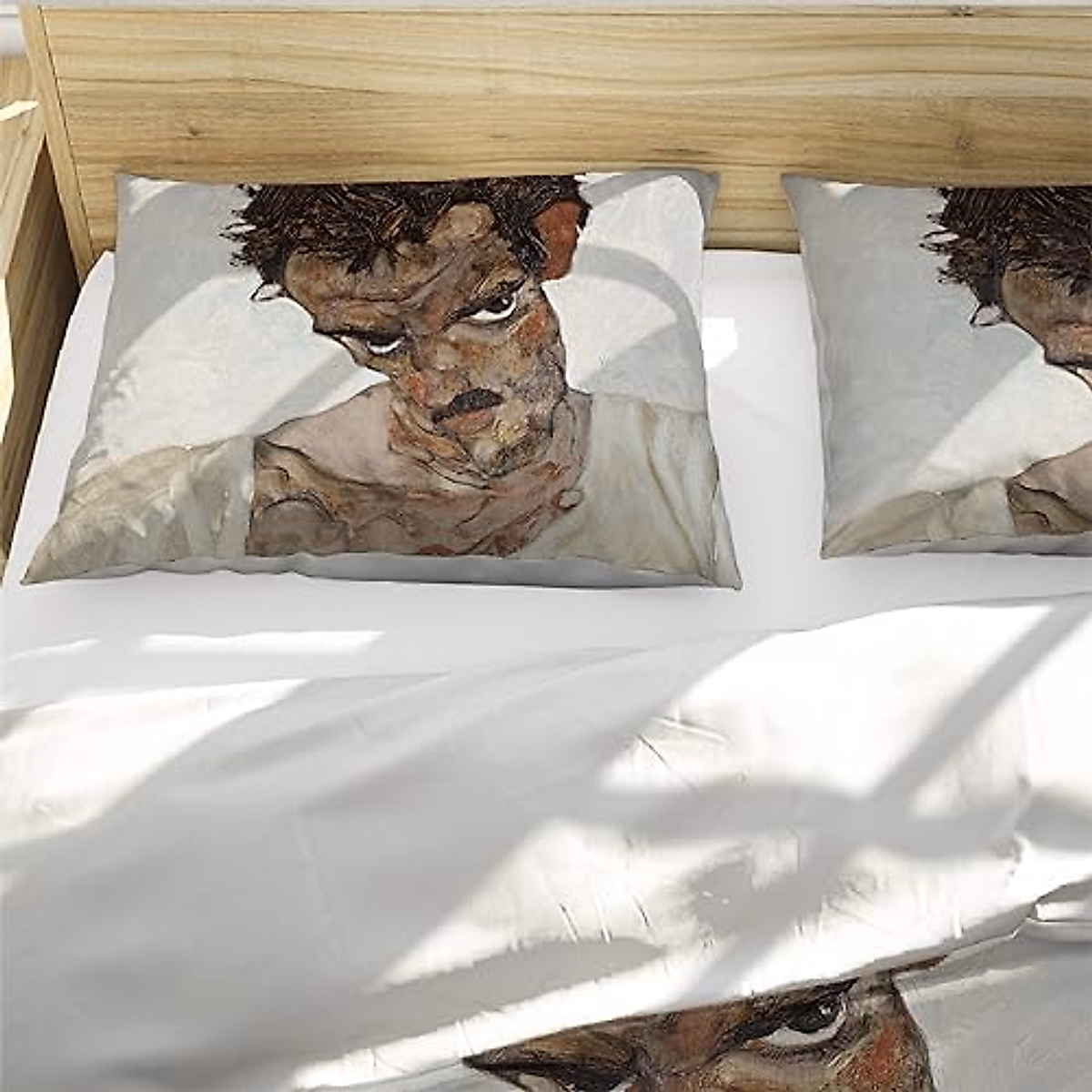 HOBBOY Beige Bedding Sets 3 Pieces Lightweight Duvet Quilt Cover with Zipper Ties 2 Pillow Shams Egon Schiele Self Portrait Duvet Cover Sets Twin