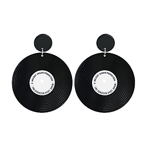 Old School Vinyl Records Dangle Earrings, 1950's Rock 'N' Roll Women's Vinyl Record Earrings for Retro 50's Disco Party Statement Jewelry (A black)
