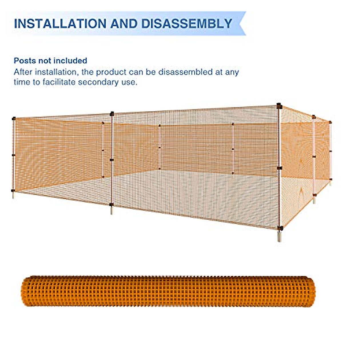 E&K Outdoor Fence Screen for Veggie Garden Backyard Chicken Yard Mesh Net Safety Fence Barrier for Dogs Rabbits Puppy Balcony Deck Patio Porch 3'H x 129'L Orange
