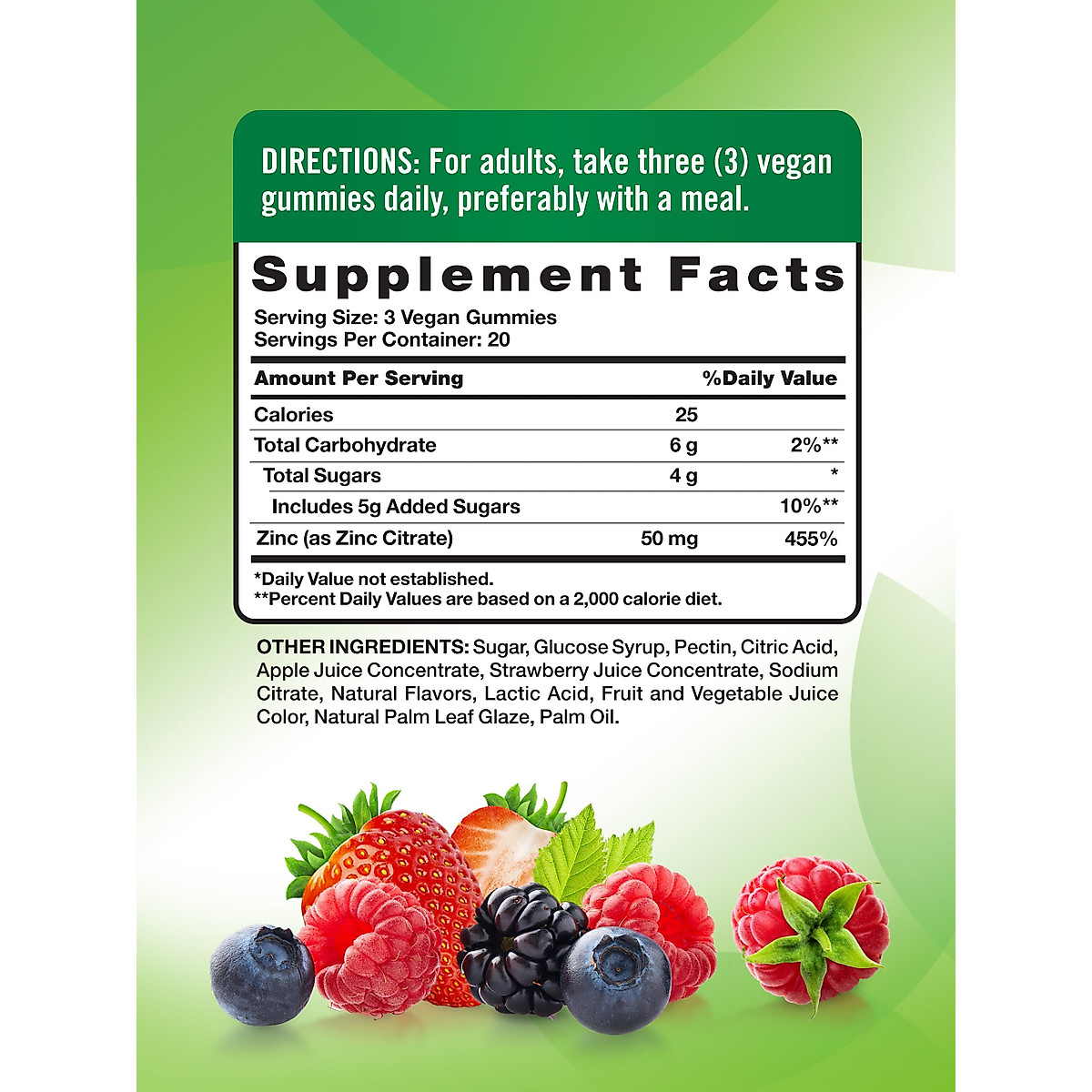 Zinc Gummies | 50mg | 60 Count | Vegan, Non-GMO & Gluten Free Supplement | Mixed Berry Flavor | by Natures Truth