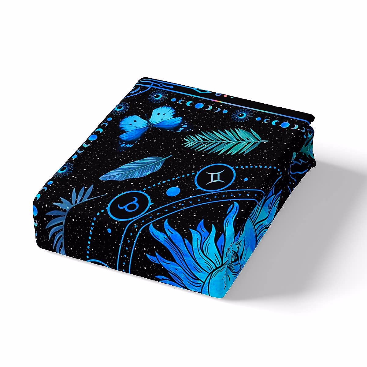 Sun and Moon Comforter Cover Constellations Astrology Bed Sets Moon Phase Duvet Cover King Green Botanical Leaves Bedding Exotic Feather Bedspread Cover with Zipper Closure Black Blue 3 Pieces Cozy