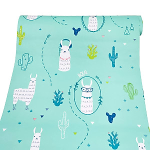 Yifasy Shelf Liner Alpaca Cactus Self-Adhesive Waterproof Drawer Paper Protect Furniture Wall Surface Decor Toy Storage Trunk 118x17.7 Inch