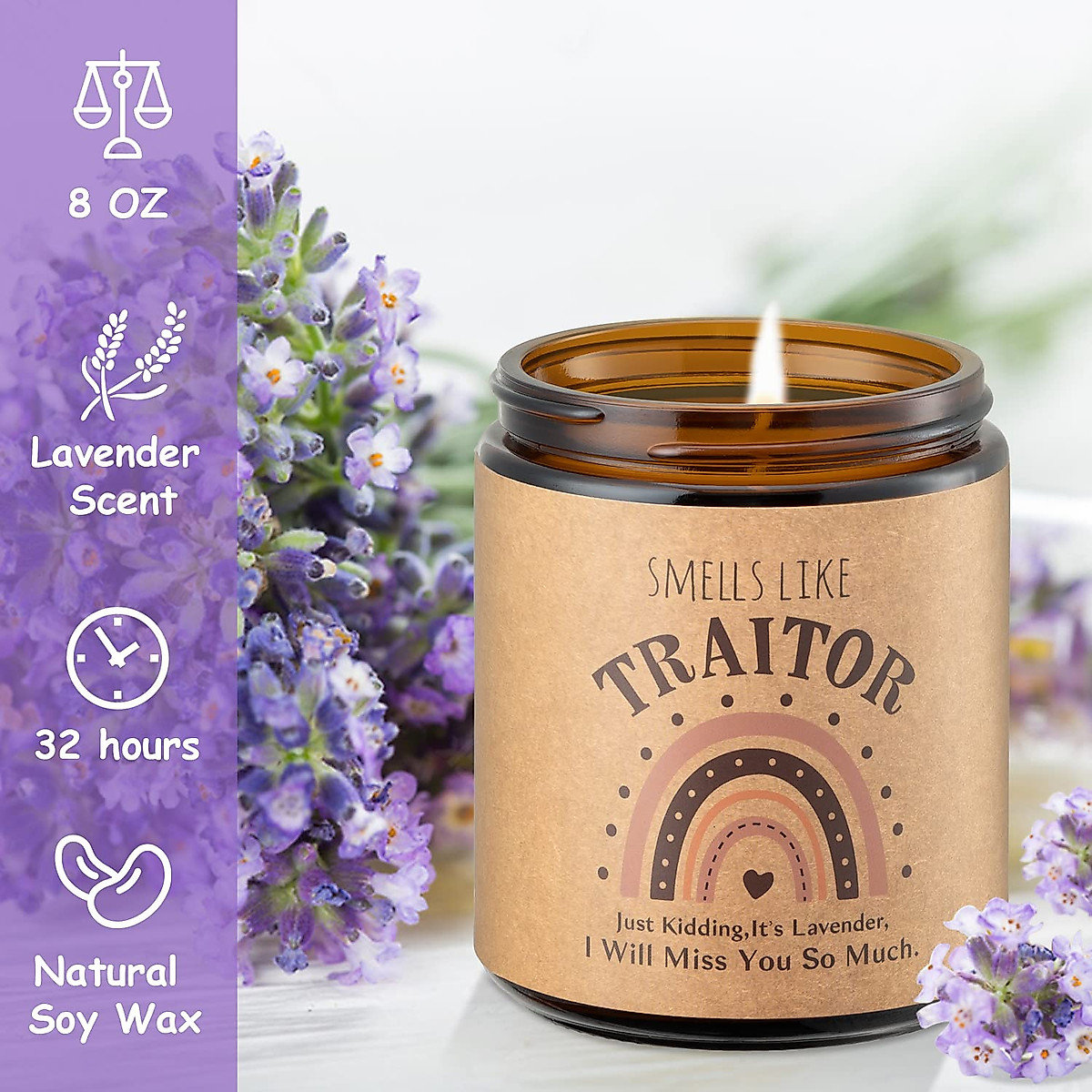 WATINC Jar Candles Gifts for Coworker Lavender Scented Candle Funny Retirement Leaving Gift from Coworkers 32H Burning 10oz Natural Soy Wax Stress Relief Aromatherapy Going Away Candle for Women Men