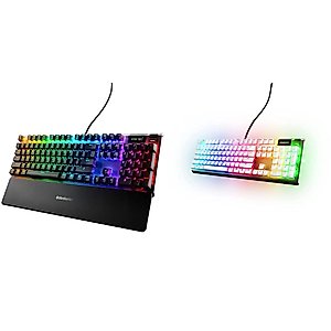 SteelSeries Apex 7 Mechanical Gaming Keyboard – OLED Smart Display – USB Passthrough and Media Controls – Tactile and Quiet – RGB Backlit (Brown Switch) with PRISMCAPS-Double Shot Keycaps