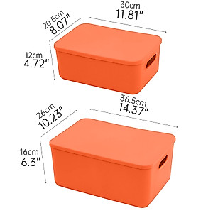 Yishyfier Plastic Storage Baskets With Lid Organizing Container Lidded Knit Storage Organizer Bins for Shelves Drawers Desktop Closet Playroom Classroom Office (4M+2S, Orange)