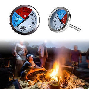 1Pc Silver BBQ Thermometer Gauge Kitchen Oven Smoke Grill Thermometer 3 Color-Coded Zones Grill Wood Charcoal Temperature Gauge Quick Response Stainless Steel with Large Dial Metal Grill Thermometers