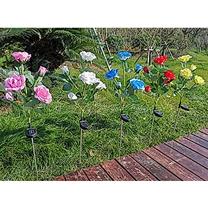 Red 2 Pack, Solar Garden Lights Decorative, 10 Rose Lights Flowers LED for Garden Yard Patio Pathway Lighting, Decorative Flower lamp, Rainproof(Red)