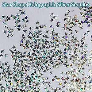Art Craft Glitter, 3mm Star Shaped Holographic Chunky Flakes Sequins for Slime, Nail Art,Tumblers, Resin Craft, Festival Party - 0.35oz (10g) (Silver)