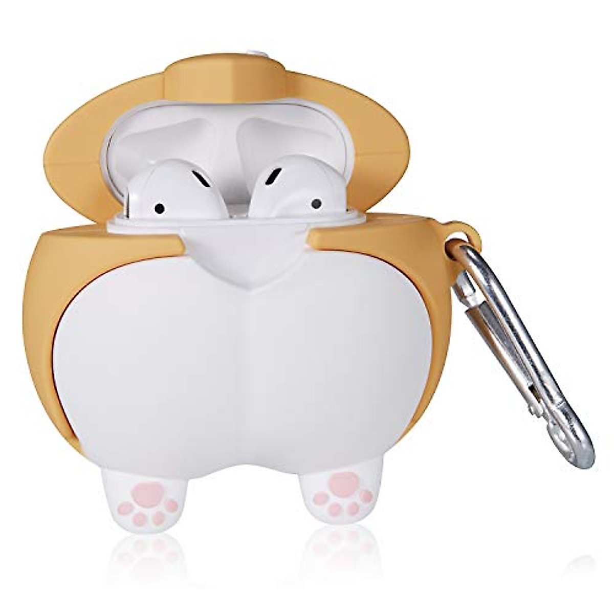 Coralogo for Airpods 1/2 Cute Case, 3D Cartoon Animal Character Soft Silicone Airpod Skin Dog Funny Fun Cool Keychain Design Accessories Cover Air pods Cases for Kids Teens Girls Boys (Lucky Corgi PP)