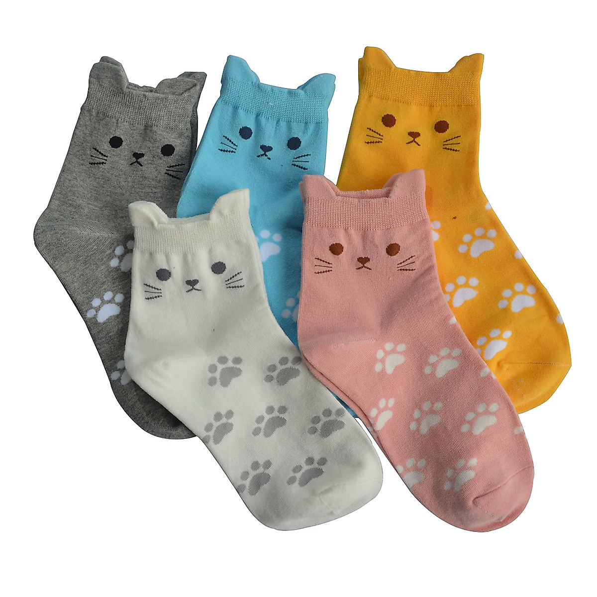 5 Pairs Women's Fun Socks Cute Cat Animals Funny Funky Novelty Cotton Gift (Cute Cat) Size: Free size 22.5-25.5cm Suitable for women US Size 5-8