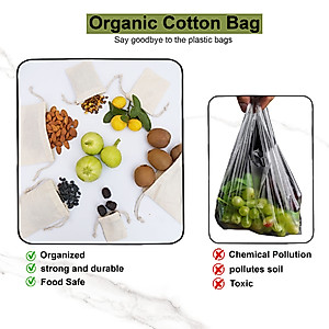 5 x 8 inches Reusable Eco Friendly Cotton Double Drawstring Muslin Bags Natural Color - 100 pieces Perfect for Loose Leaf, Gift Bags Small Size, Hangover Kit Bags, Soap Bag & Shoe Travel Bag