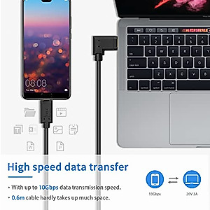 Poyiccot Right Angle USB C Cable 2ft, 90 Degree USB C to USB C Cable, Type C to Type C Cable, 10gbps 60W USB 3.1 Type C Fast Charging Cable for Laptop & Tablet & Mobile Phone (USB C Right Angle)