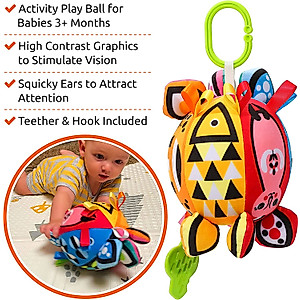 BabyBibi Soft Activity Ball - Baby Sensory and Teething Toy for Early Development & Help Develop Motor Skills - Age 0 Months +