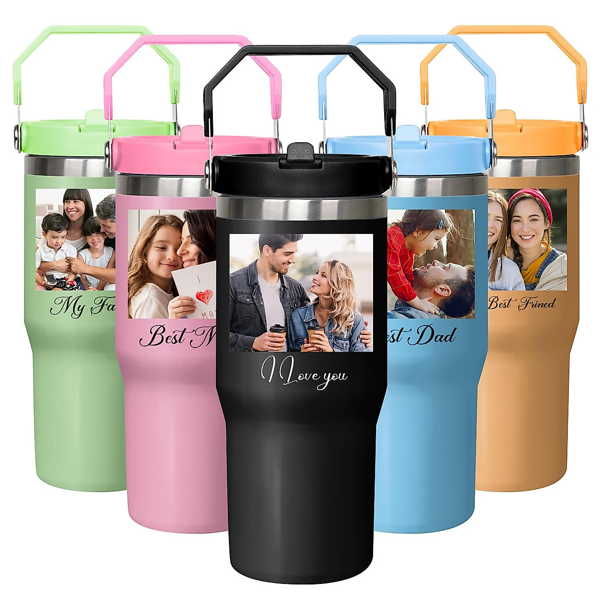 Personalized Custom 30oz Insulated Tumbler with Handle, Featuring a Leak-proof 2-in-1 Lid and Straw, Custom Travel Coffee Mug, Personalized Photo Gift for Women and Men