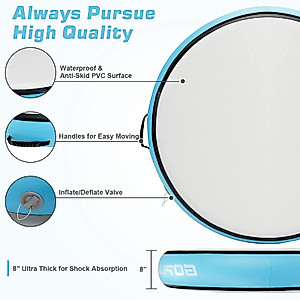 Goplus Inflatable Round Gymnastic Mat, 8” Thick Air Roller Tumbling Exercise Training Mat with Electric Air Pump, Waterproof Durable Air Spot Air Mat Set Yoga Floor Mat for Home Gym School (Blue)